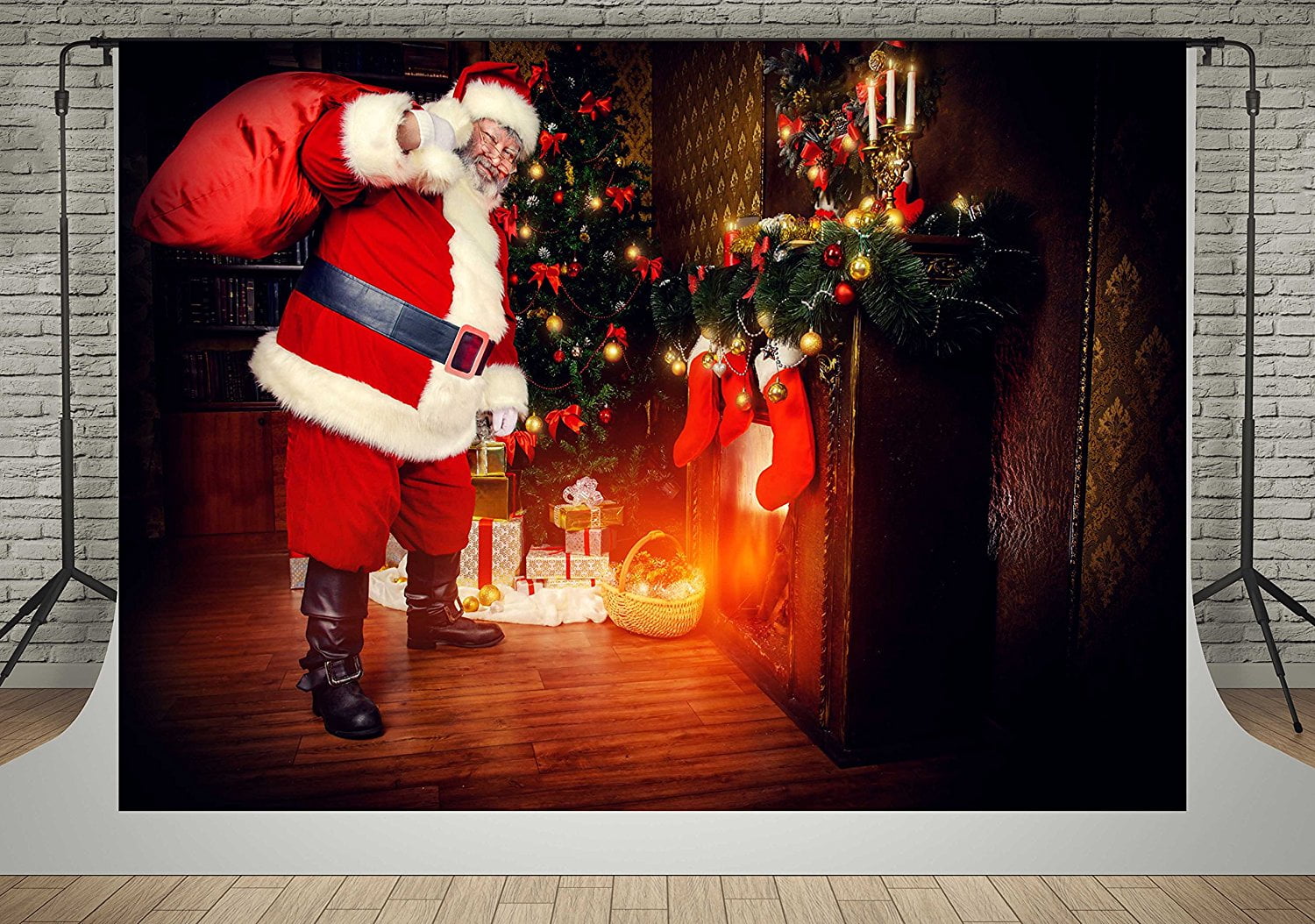 MOHome 5x7ft Christmas Backdrops for Photography Fireplace with Santa ...
