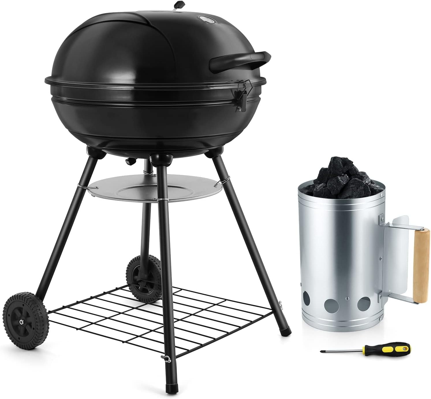 22-inch Charcoal Kettle Grill, 2 Layer Grilling Racks BBQ Grill with ...