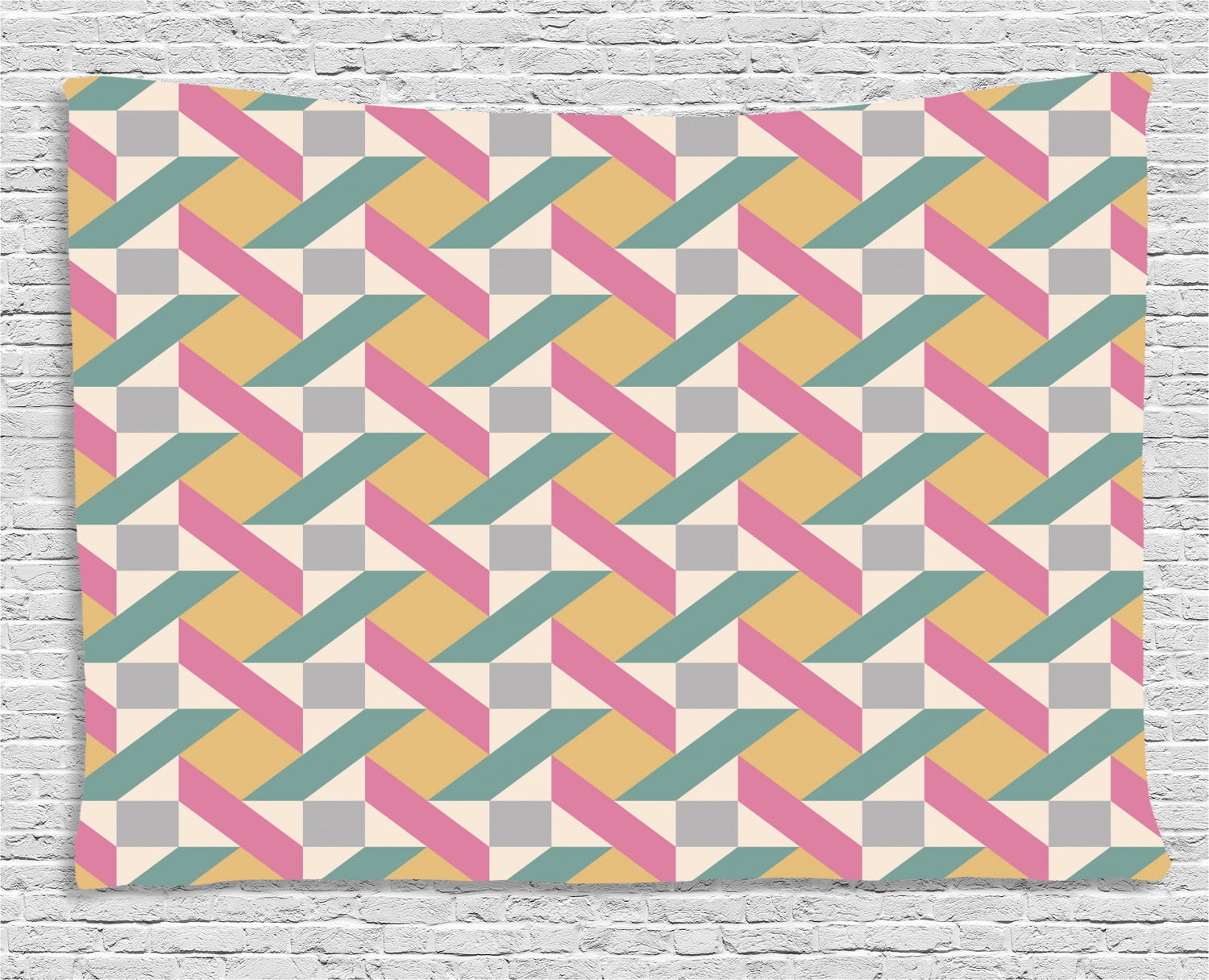 Vintage Tapestry, Pastel Colored Geometric Mosaic Tiles Composition ...