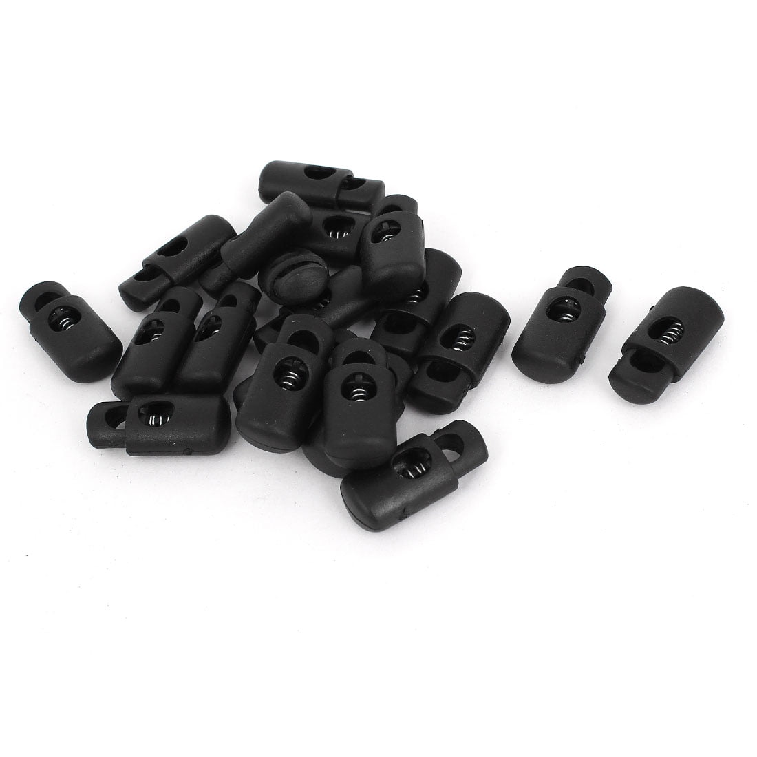 20 Pcs Black Plastic Toggle Spring Clasp Stop Single Hole String Cord