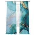 Blue Green Marble Texture Chiffon Sheer Curtains 84 Inches Long Golden ...