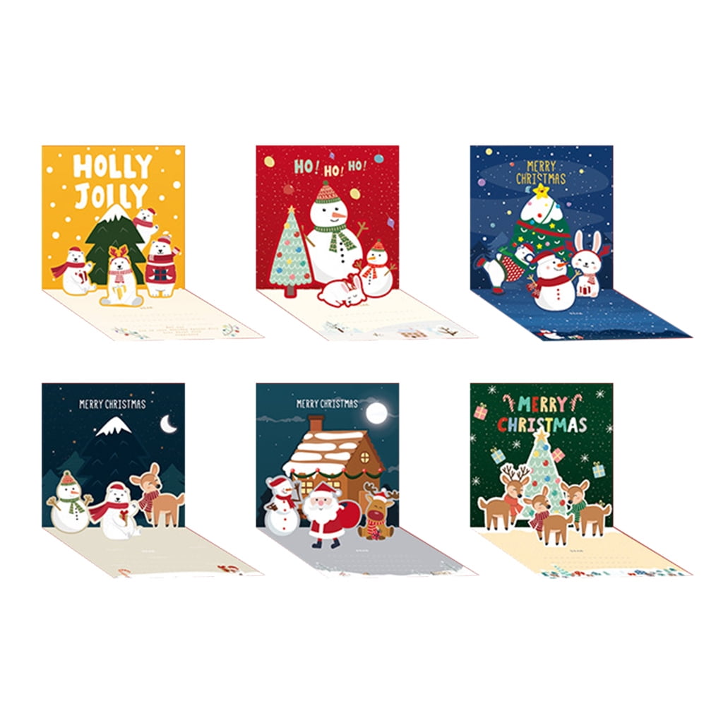 6pcs/set 3D Pop Up Christmas Greeting Cards Merry Xmas Cards with ...