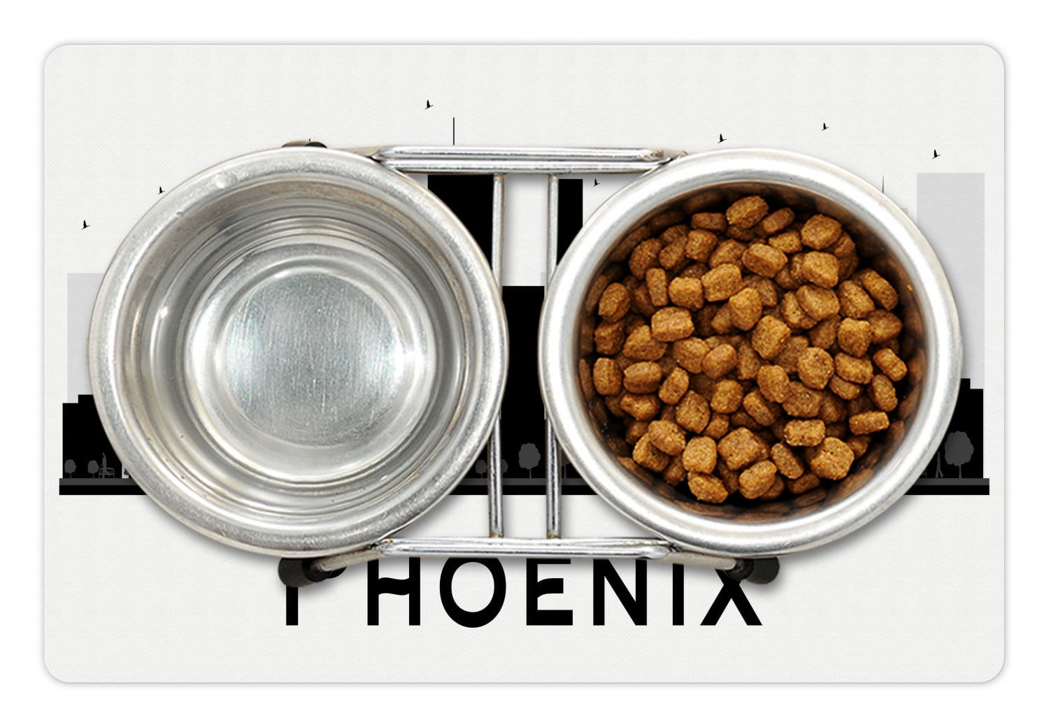 Phoenix Pet Mat for Food and Water, Phoenix City Silhouette with ...