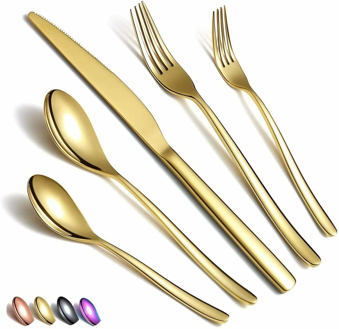 Just Houseware Gold Silverware Set 20 Pieces, Stainless Steel Flatware ...