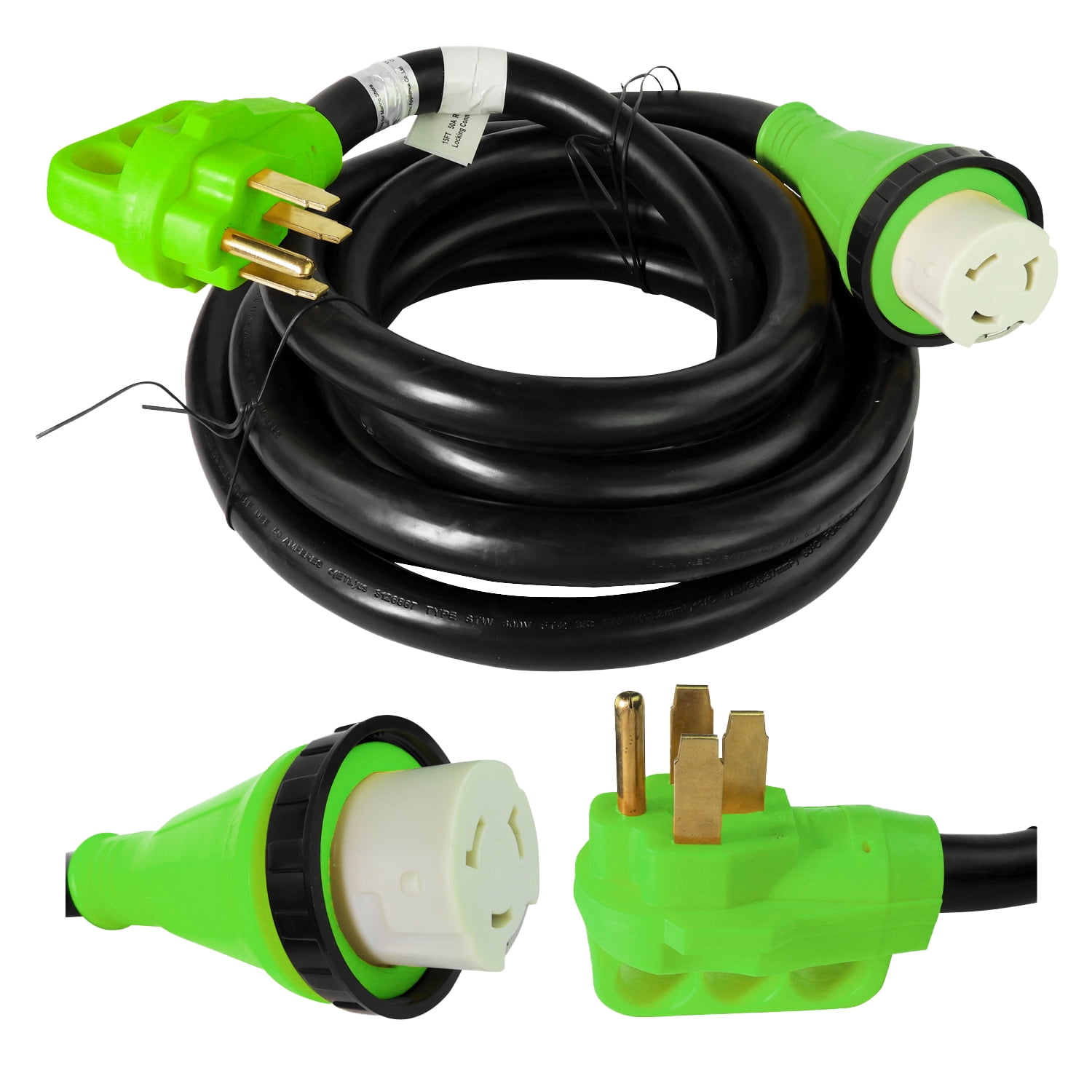 Leisure Cords 15' Power/Extension Cord with 50 AMP Male Standard / 50 ...