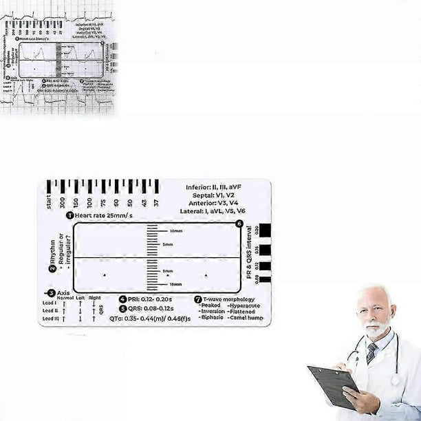 Regla de ECG/EKG de 7 pasos para interpretación de ECG/EKG, regla de tarjeta de ECG/EKG portátil ...