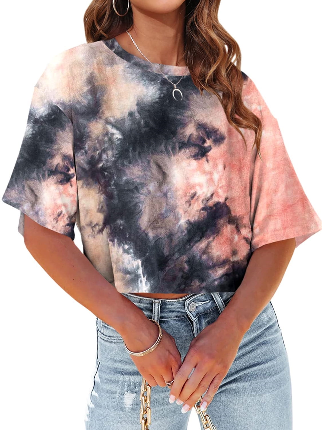 Dellytop Women Half Sleeve Drop Shoulder Striped Basic Crop Tops ...