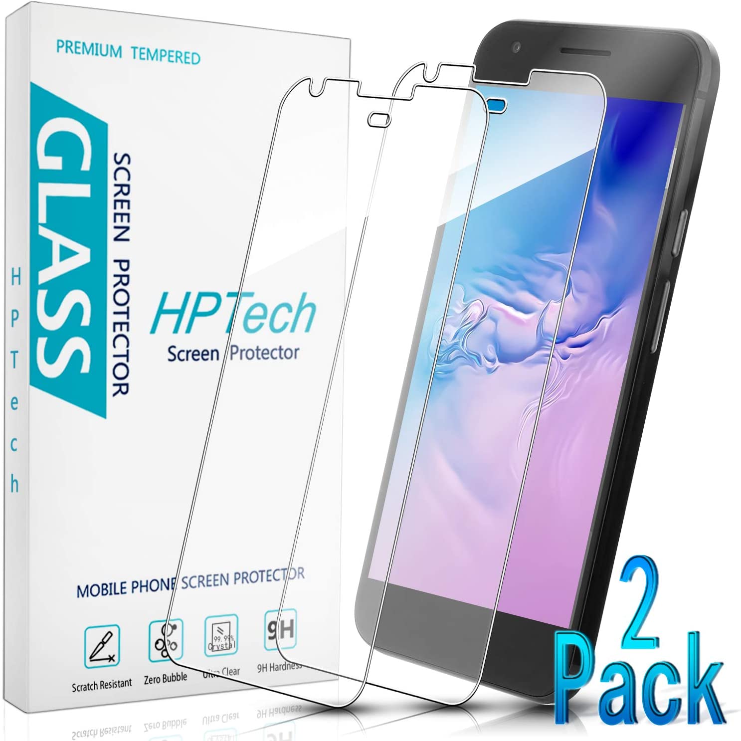 HPTech Google Pixel XL Screen Protector - [2-Pack] Tempered Glass Film ...