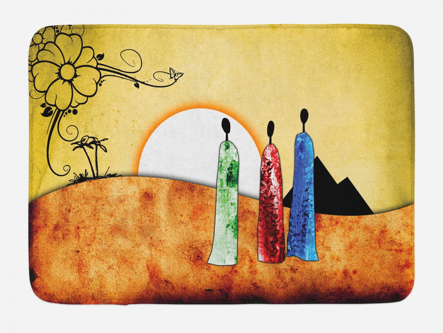 African Bath Mat, African People Facing Large Sun in Savannah Desert ...