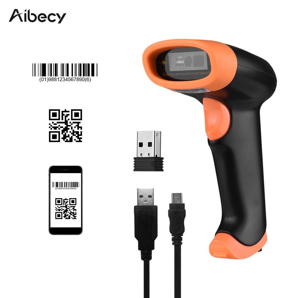 Aibecy Handheld Barcode Scanner Wired/ Wireless Double Connection Mode ...