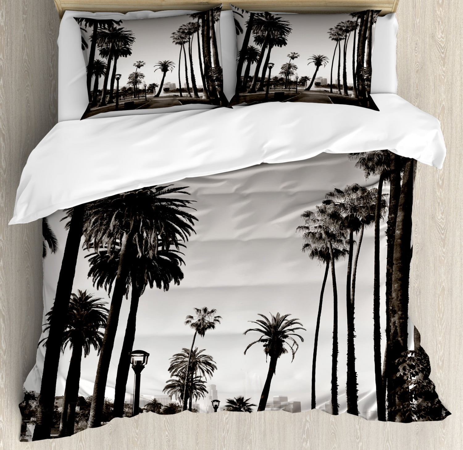 Palm Tree Duvet Cover Set Queen Size, Los Angles Downtown Park View ...