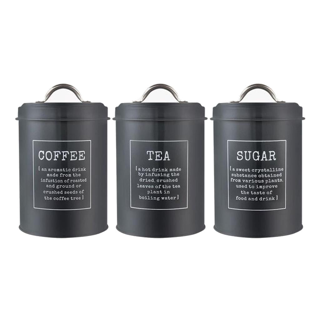 3x Metal Sugar Kitchen Storage Set Caddies Jars Containers Gray ...