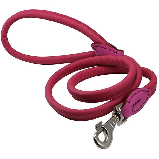 Dogs My Love 4ft Long Round Genuine Rolled Leather Dog Leash Pink ...