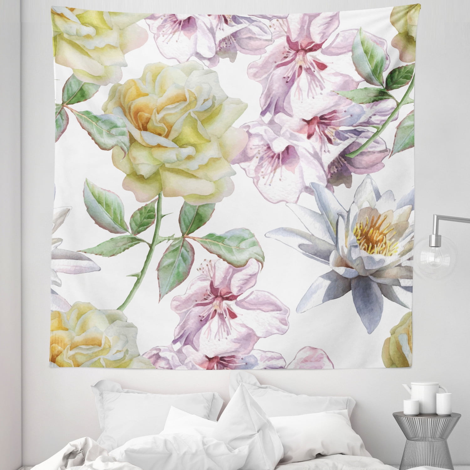 Floral Tapestry, Rose Petals Sakura Lily Flowers Blooms Romance Florets ...