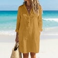 aohooy Women's Beach Cover Up Dresses Summer Lapel Roll up Half Sleeve ...