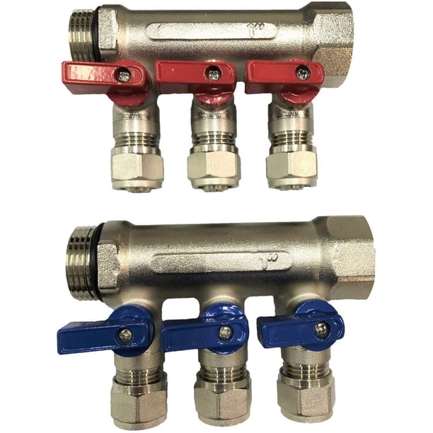 DMNI 3 Loops Plumbing Manifolds - 3/4" NPT Thread - Inlet 1/2" Outlet ...