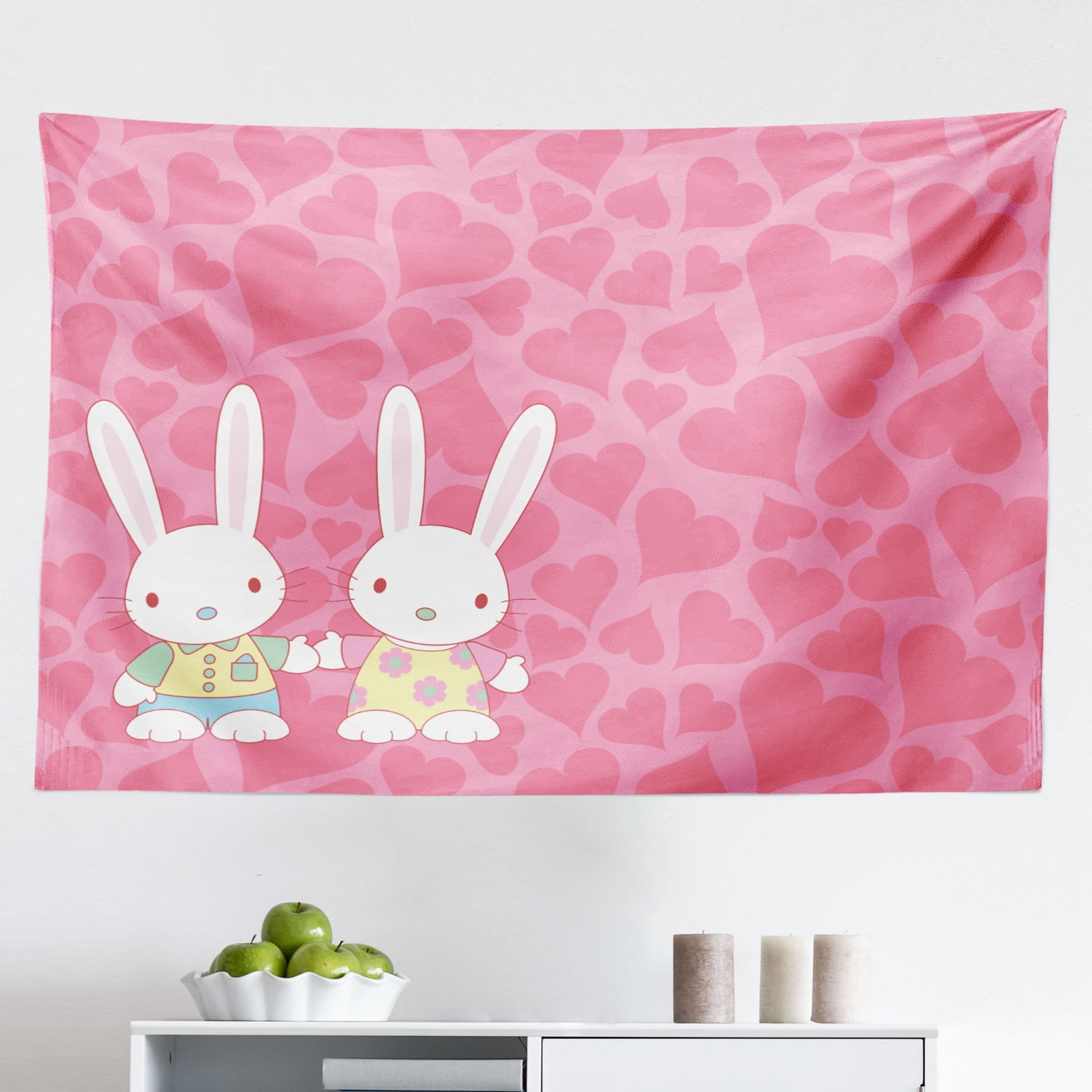 Bunny Tapestry, Dreamy Illustration of a Rabbit Silhouette up in The ...