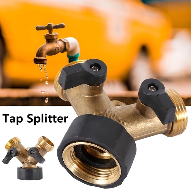 Tap Splitter Brass Faucet Connector Double Two-way Garden Adapter Hose ...
