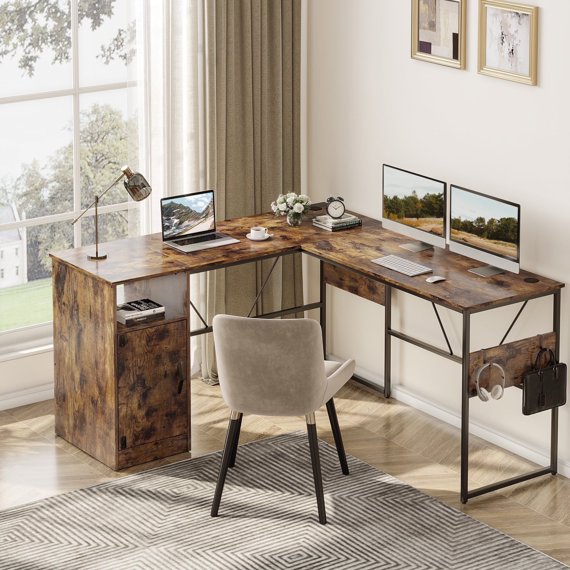 Pinmoco L Shaped Desk 95" Computer Corner Desk Long Table with Storage ...