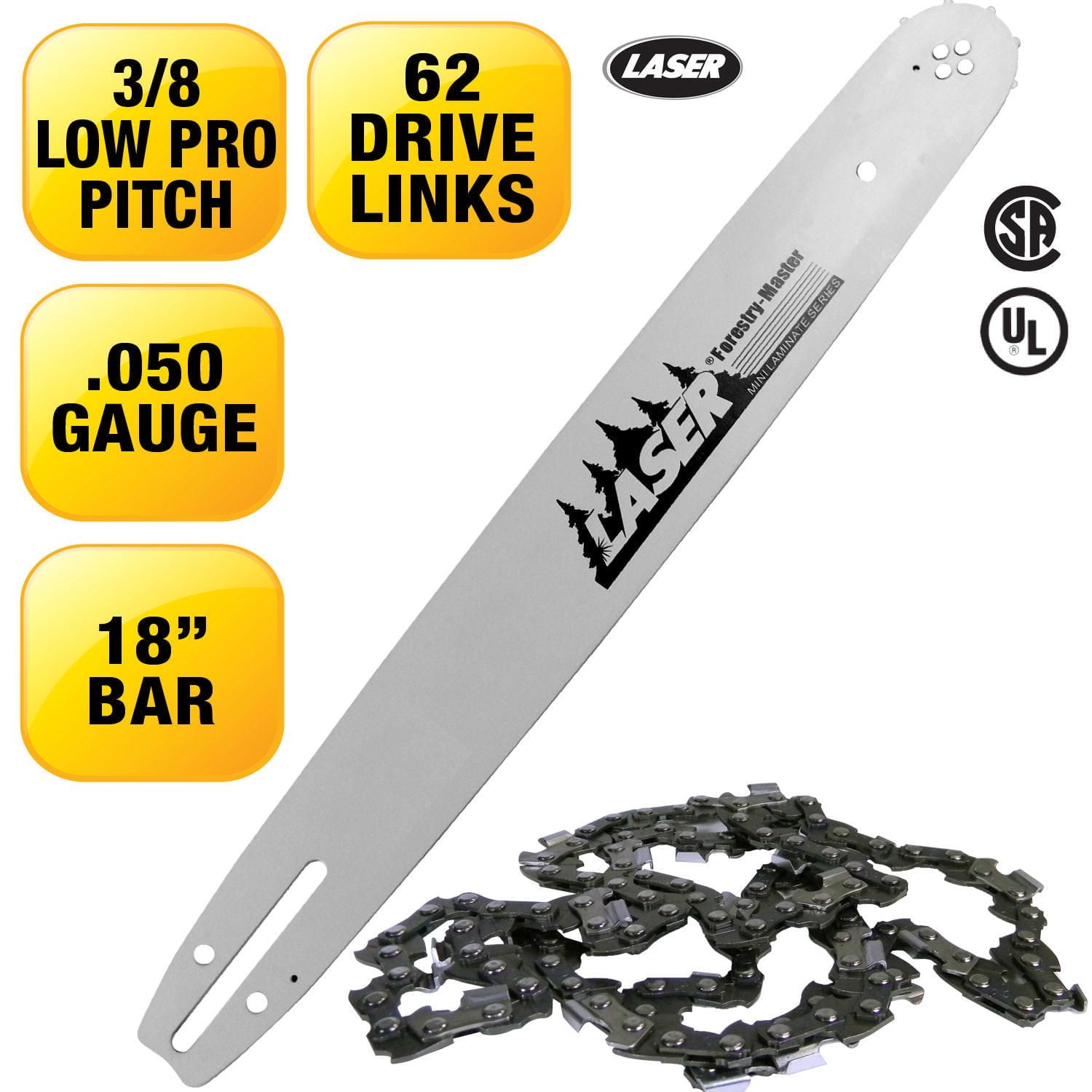Click here for Laser 18 Bar And Chain 3/8lp-050 62 Drive Links prices