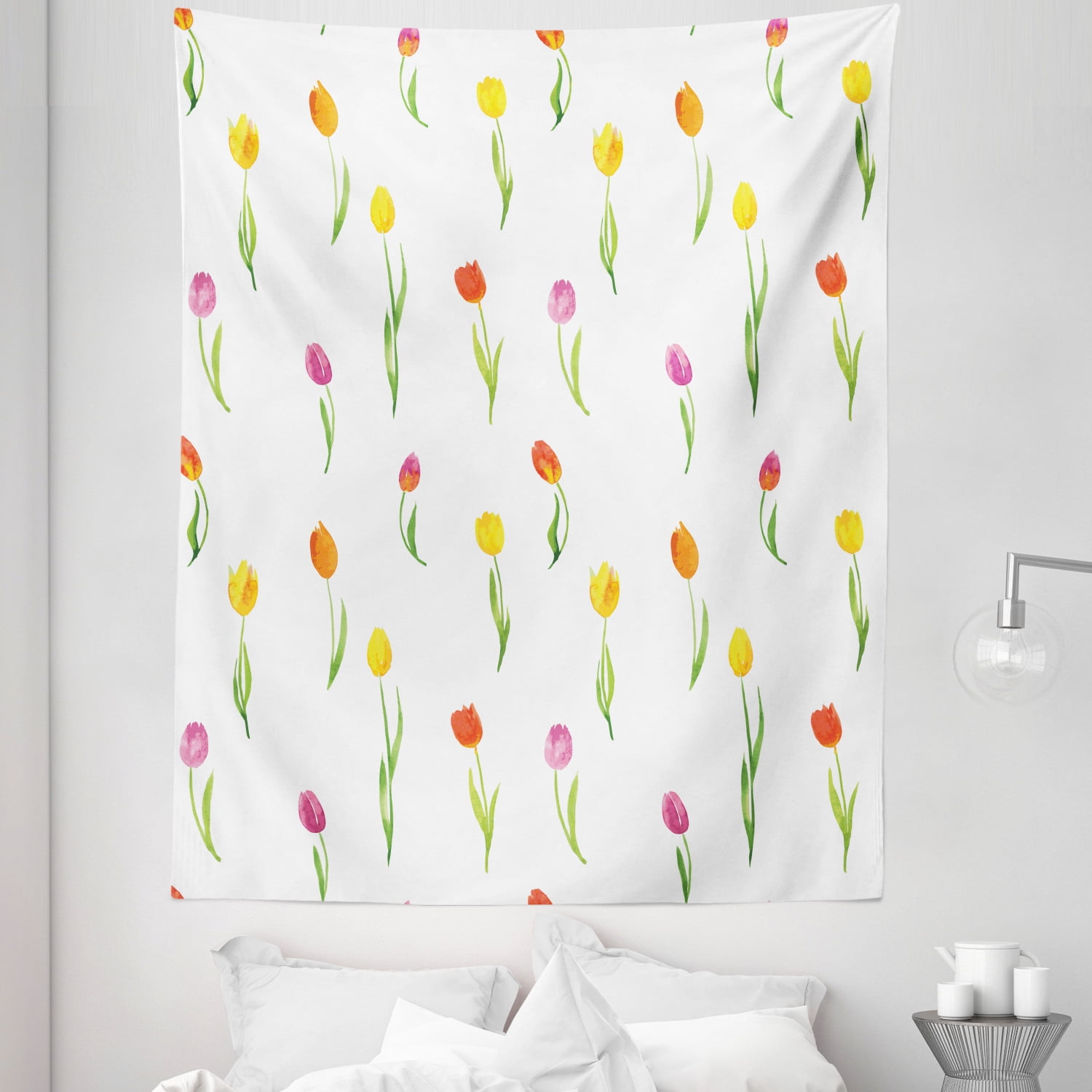 Colorful Tapestry, Colorful Tulips Pattern Country Style Floral Design ...