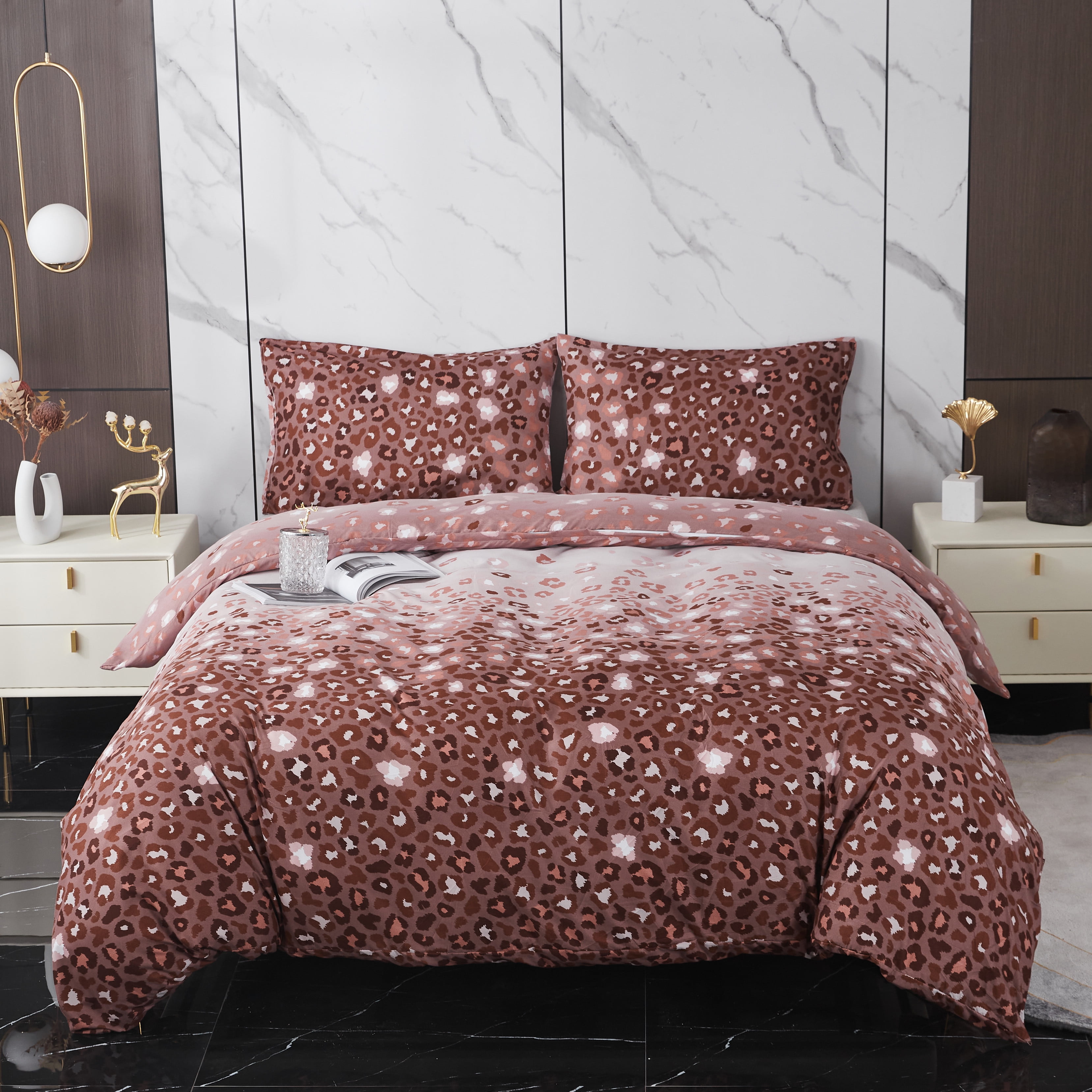 Home Bed Set Unique Design Brown Leopard Print Comforter Cover Set ...