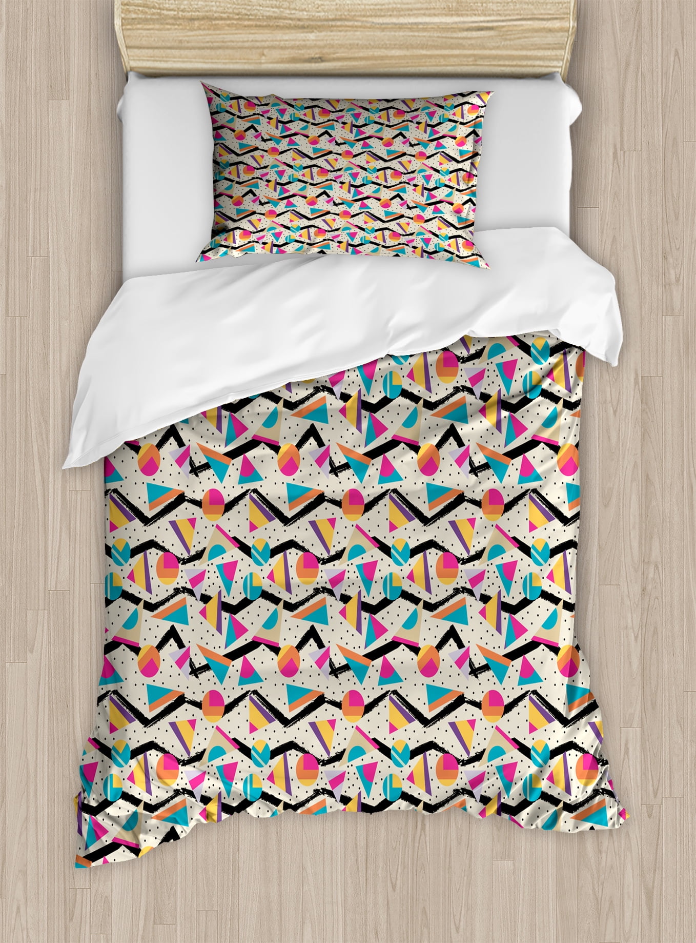 Vintage Duvet Cover Set, Vintage 80s Style Geometrical Pattern with ...