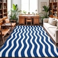 Abstract Waves Area Rugs 5x8ft Stripes Navy Blue Water Ripple Floor Rug ...