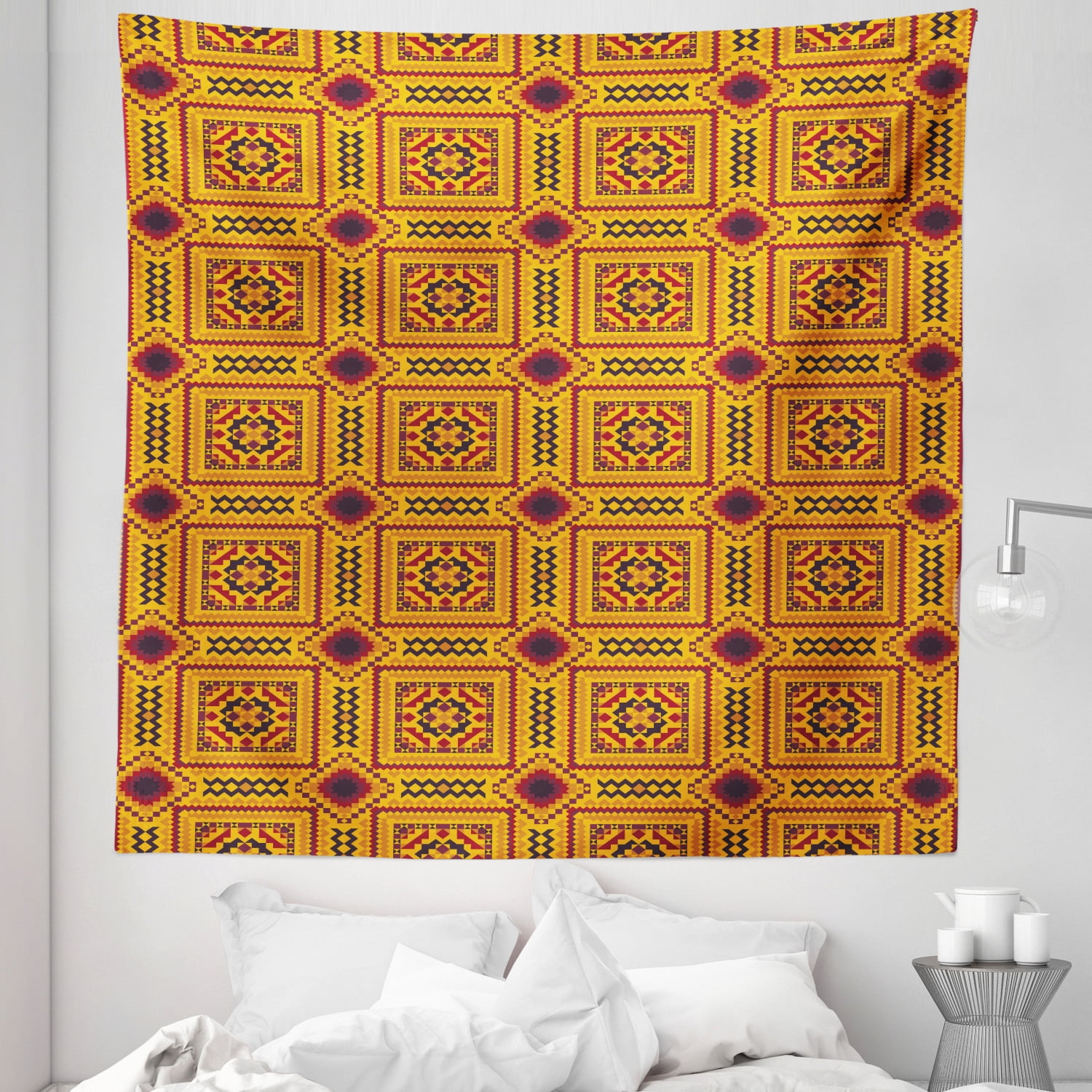 Rhombus Print Tapestry, Aztec Inspired Layout with Zigzags and Hip ...