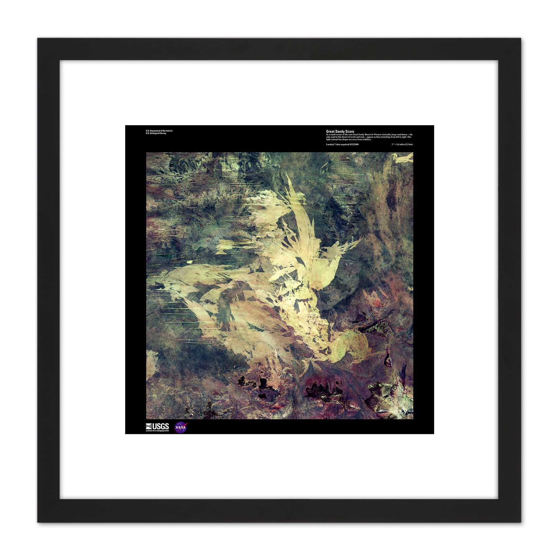 Science Map Satellite Sandy Desert Wild Fire Scar Replica 8X8 Inch ...