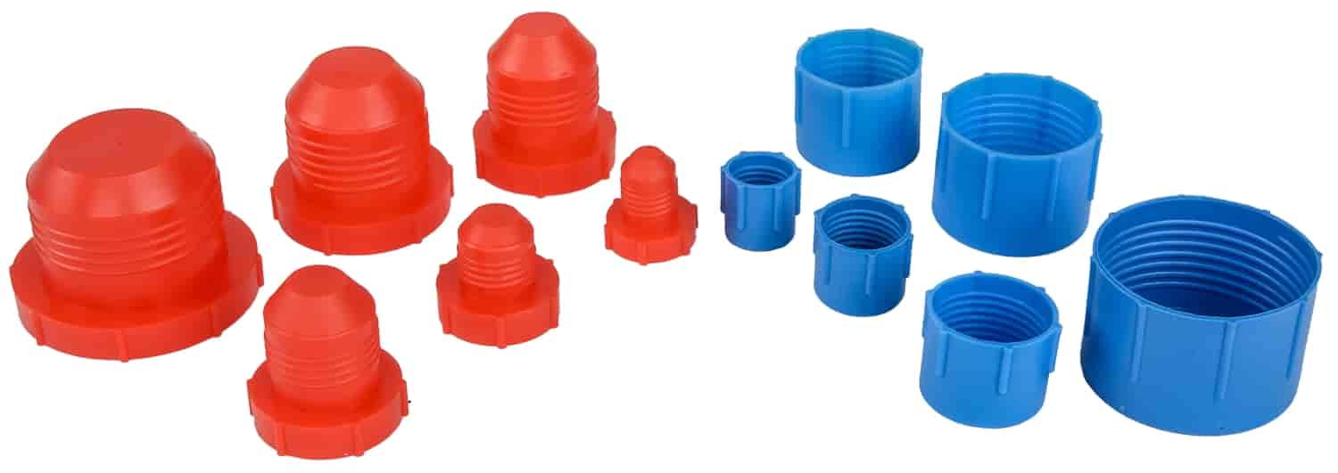 JEGS 100280 AN Flare Cap & Plug Kit Blue Caps/Red Plugs 48/pkg Includes ...