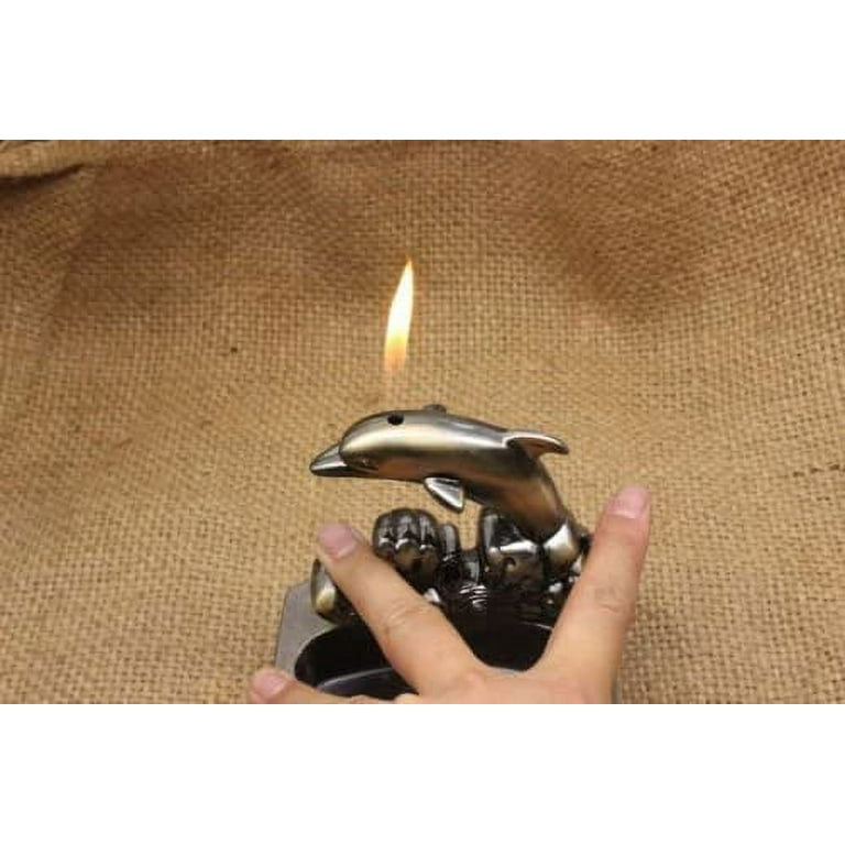 Piioket Dolphin Shaped Novelty Cigarette Cigar Lighter Refillable Butane Gas Lighter with Ashtray Ash Tray