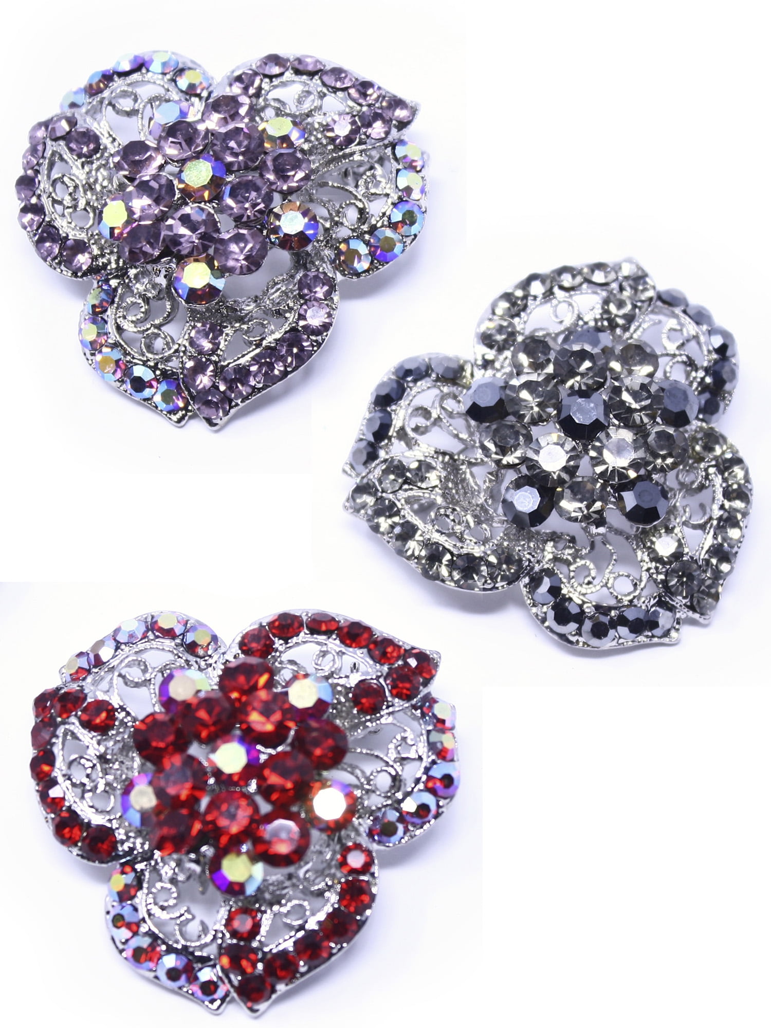 Red Rhinestone Pin - Fancy Blossom - Vintage Retro Style Sparkle ...