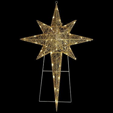 Free Shipping! 22" LED Lighted Gold Hanging Bethlehem Star Outdoor ...