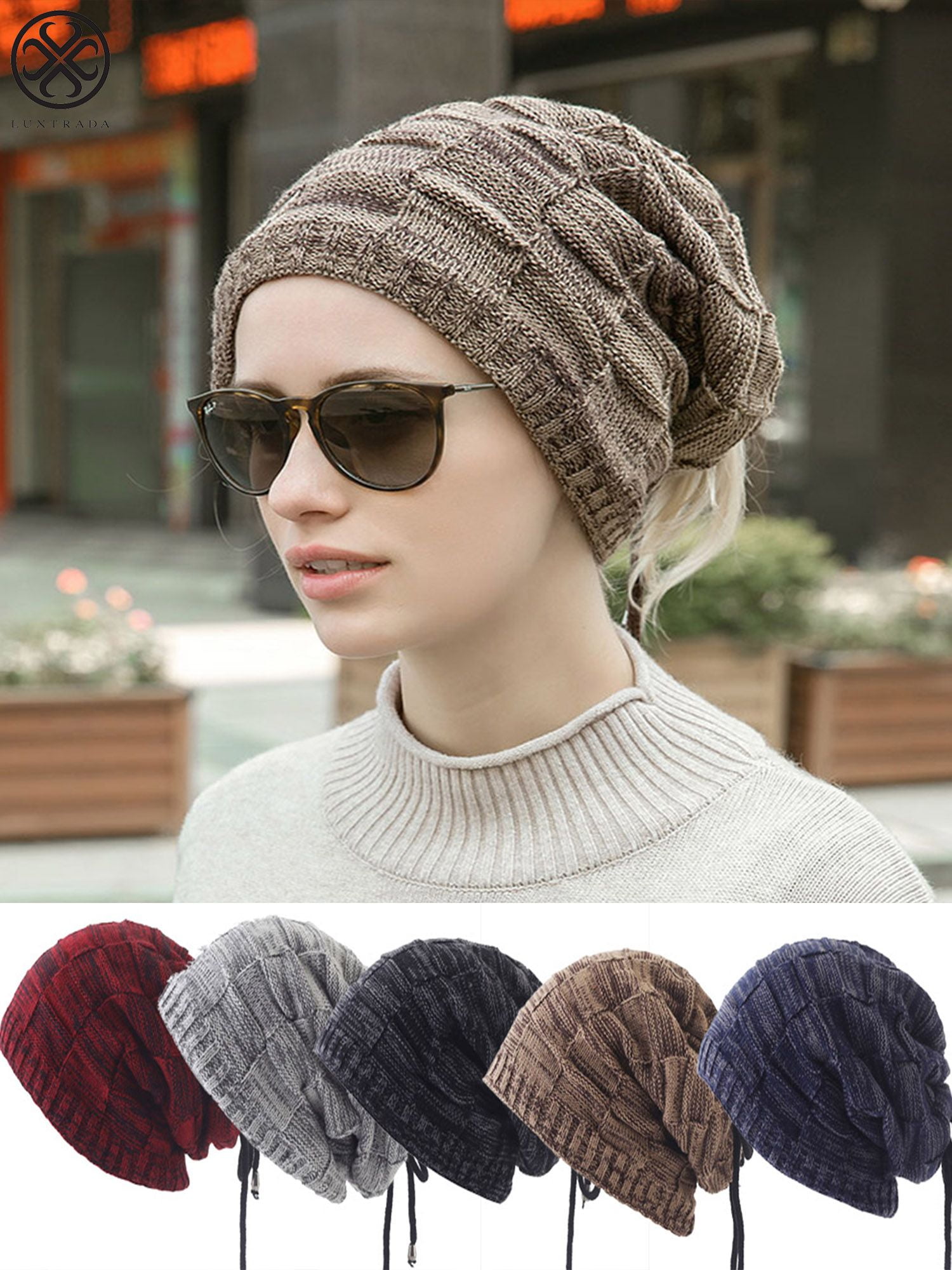 Luxtrada Knitted Scarf Hat Neck Head Warmer Wrap Warm Winter Hats ...