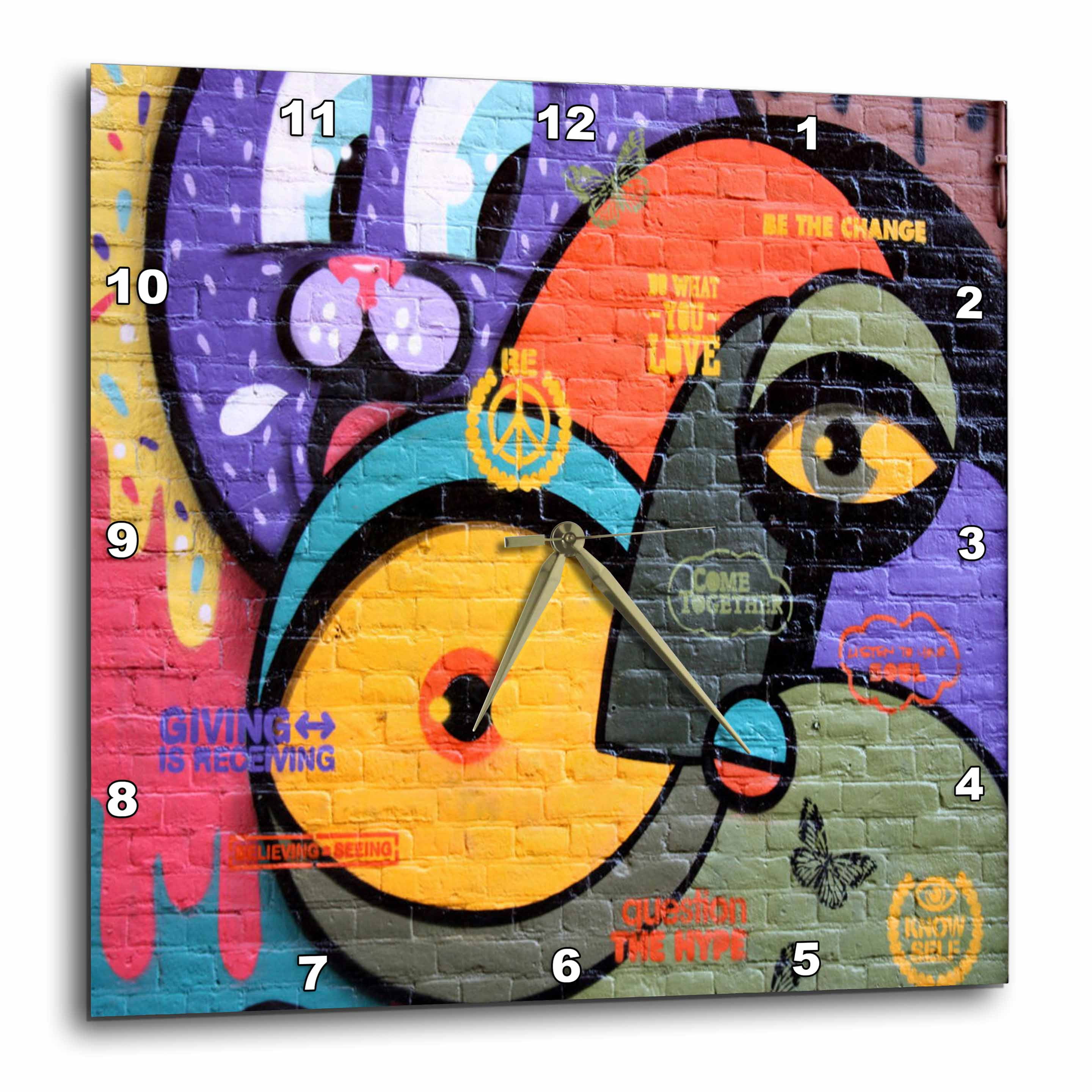 3dRose Abstract graffiti painting modern retro design - Wall Clock, 10 ...