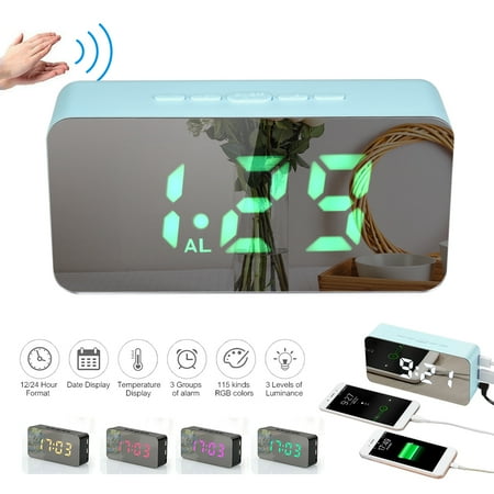 Digital Colorful RGB LED Mirror Alarm Clock USB/Battery Powered Desktop ...