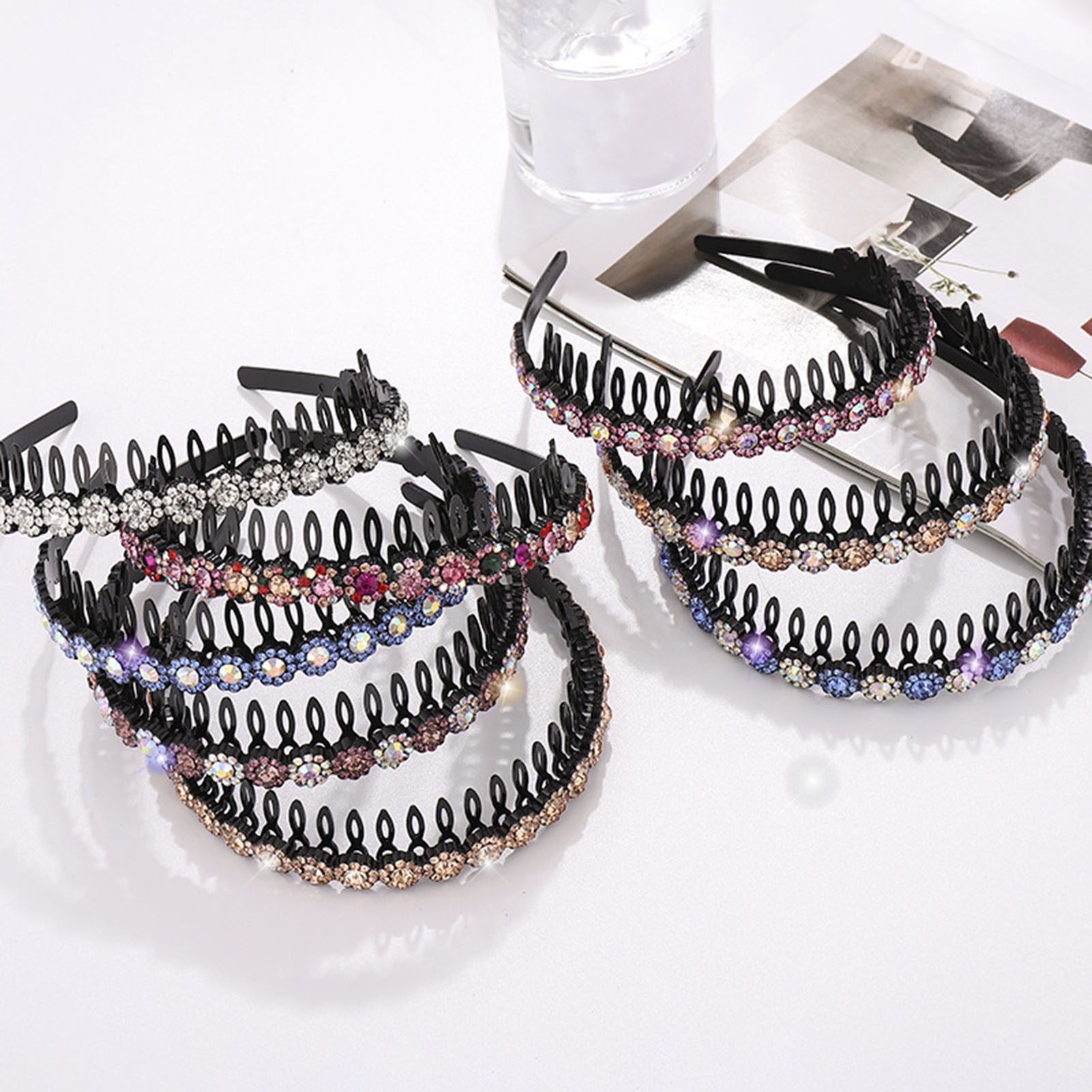 Jiaroswwei Teeth Comb Non-Slip Stable Hair Hoop Shining Rhinestones ...