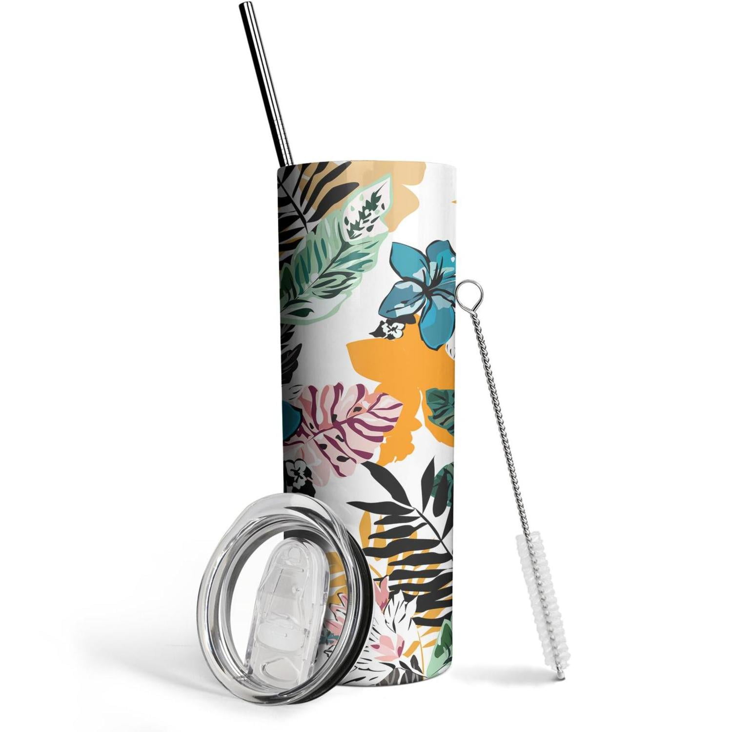 Flower Tumbler 20 Oz Travel Coffee Mug Floral Print Skinny Tumblers ...