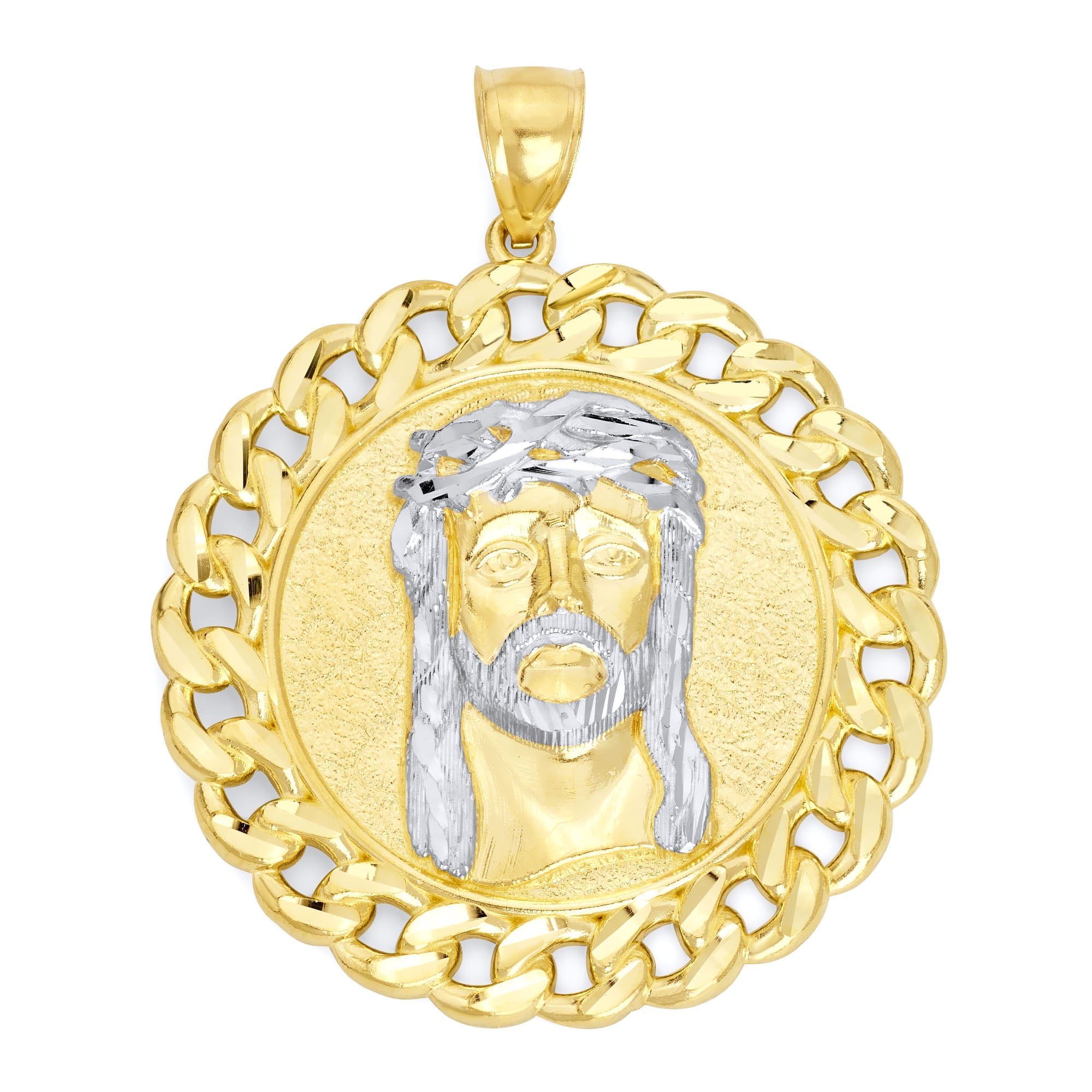10k Real Solid Gold Jesus Head Medallion with Cuban Link Detailing ...