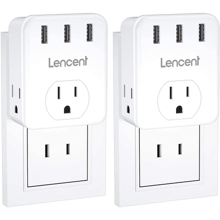 3 Prong to 2 Prong Adapter, 2 Pack, Dawht 3 Outlets Extender with 3 USB ...