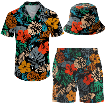 Aiyino Men's Flower Button Down Hawaiian Outfit Sets Casual Short ...
