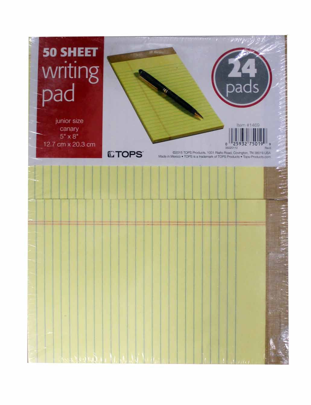 Tops Perforated Junior Size 50 Sheet Writing Pad Canary Yellow 24 Count ...