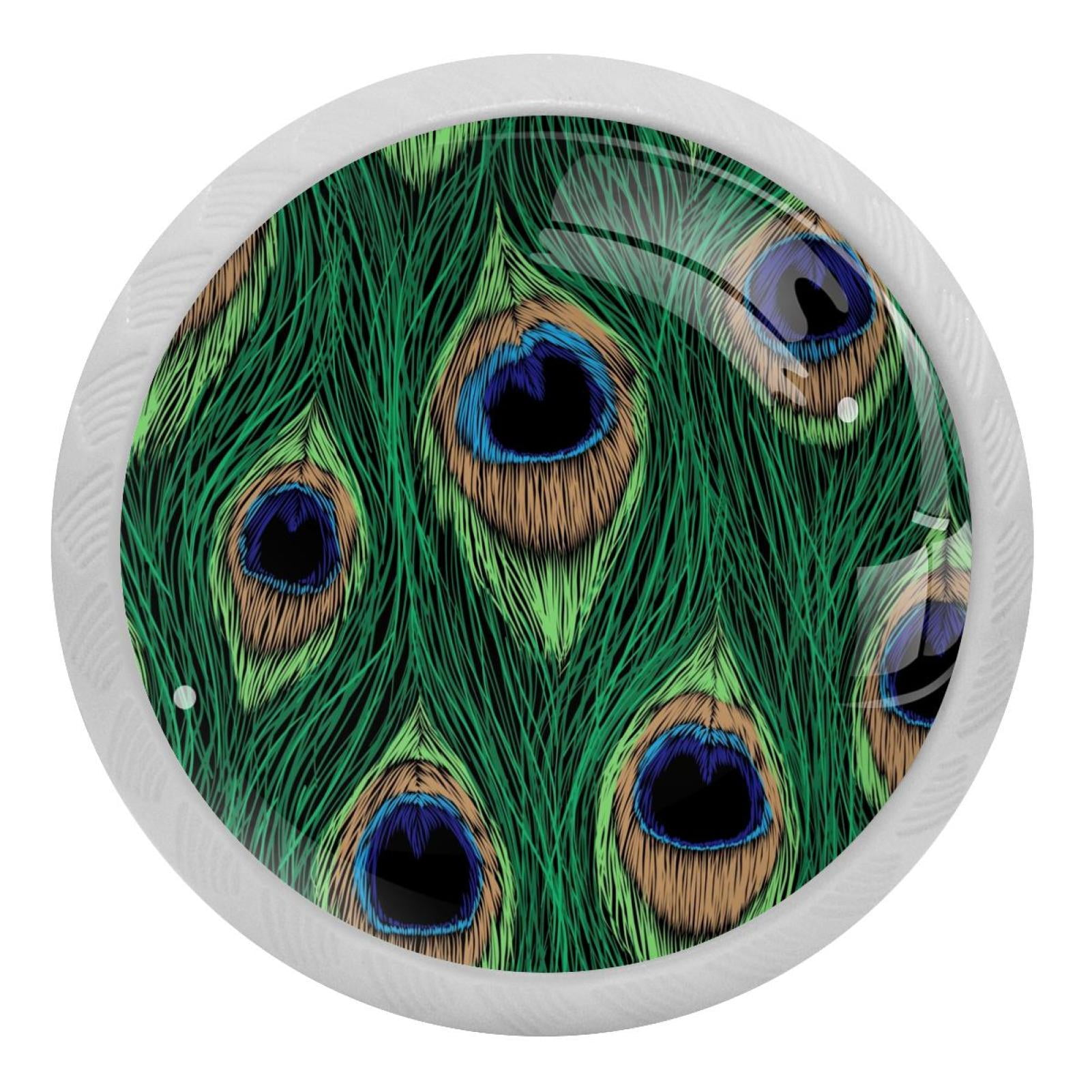 4PCS Round Peacock Feathers Cabinet Fluorescence Knob Glowing in the ...