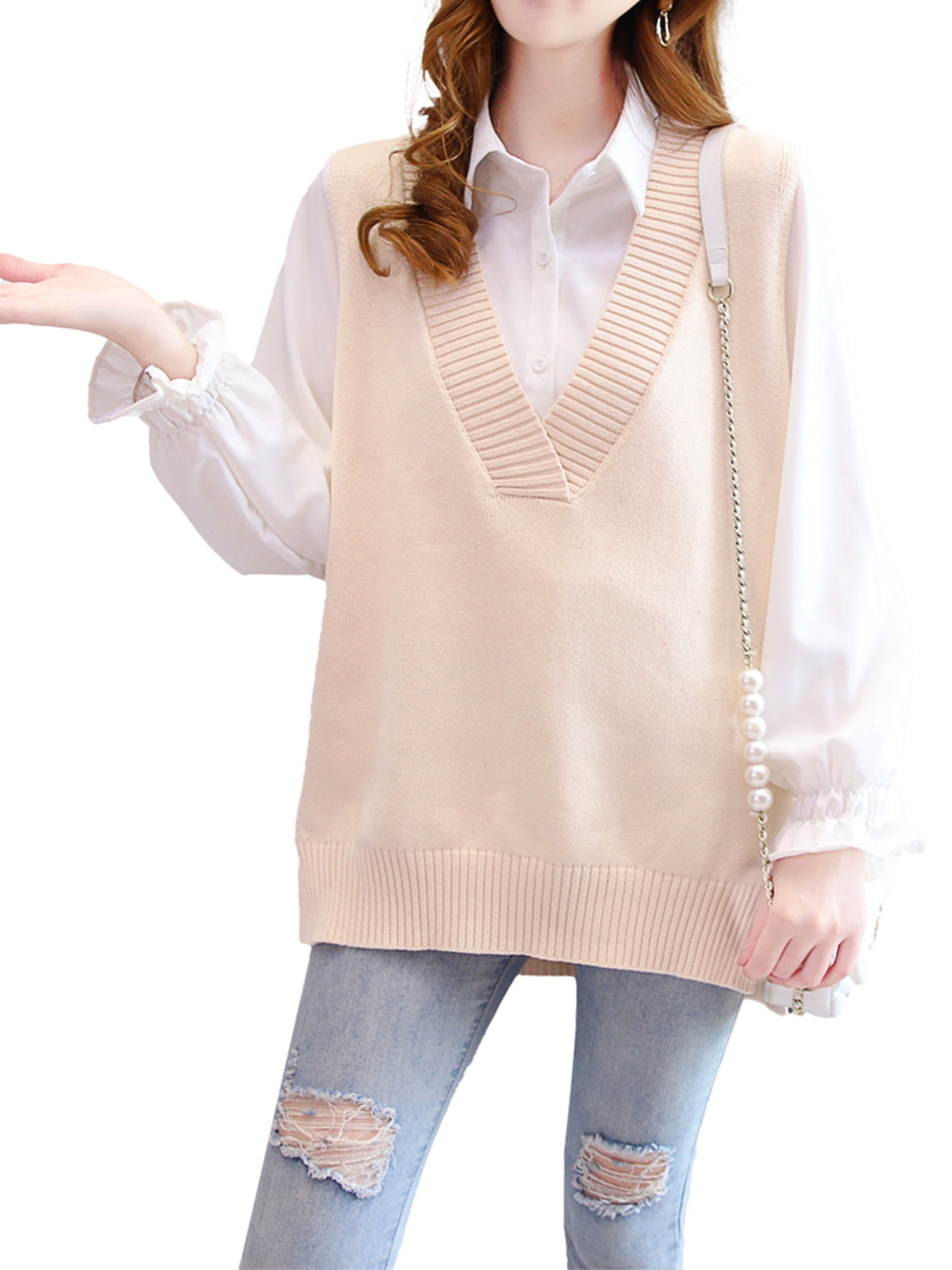 Hanerdun Womens Pullover Sweater Vest Casual Sleeveless V-Neck Knitted ...