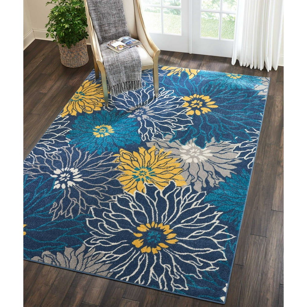 Nourison Passion Floral Floral Teal Blue Area Rug - Walmart.com ...