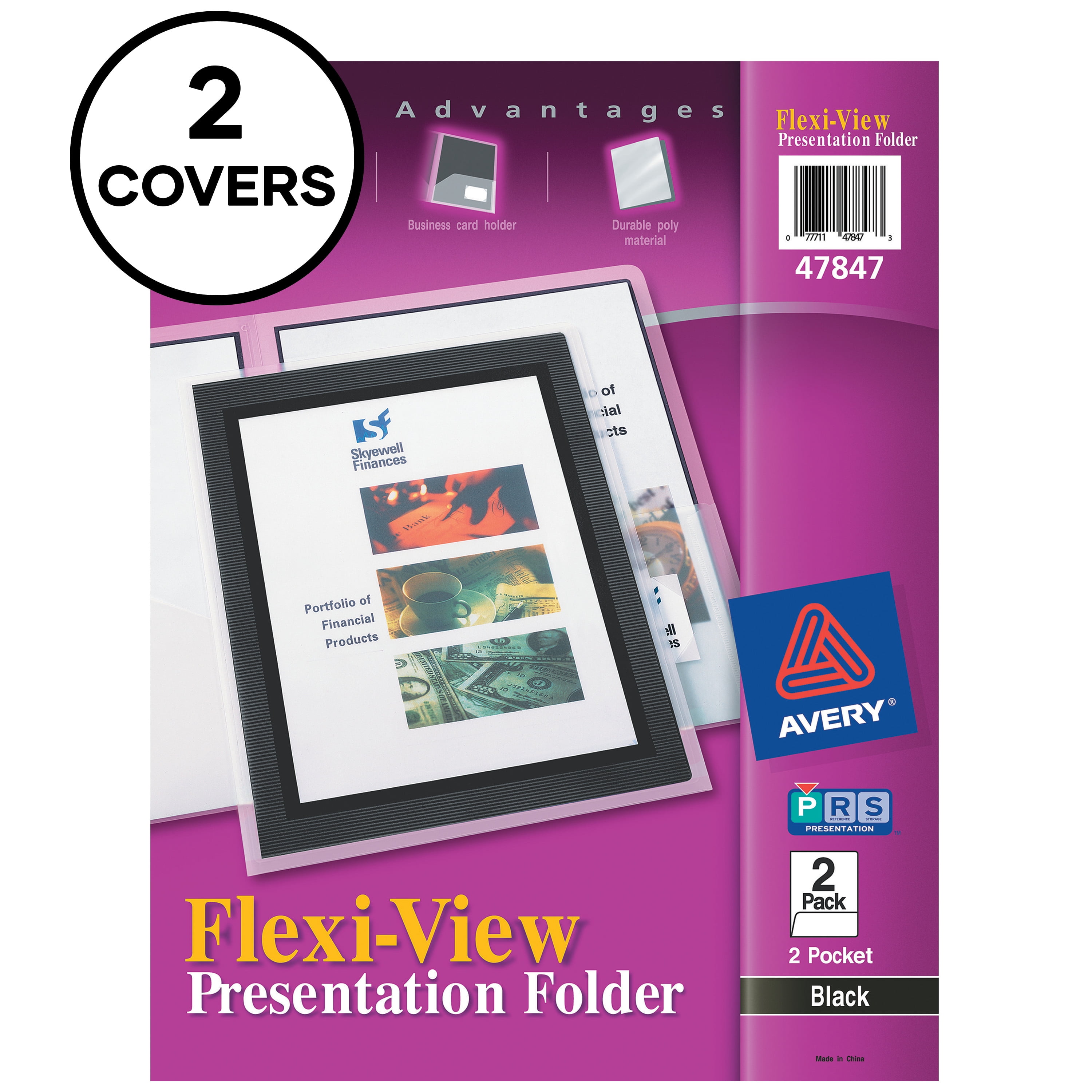 Avery Flexi-View Two Pocket Folders, 2 Black Folders (47847) - Walmart.com