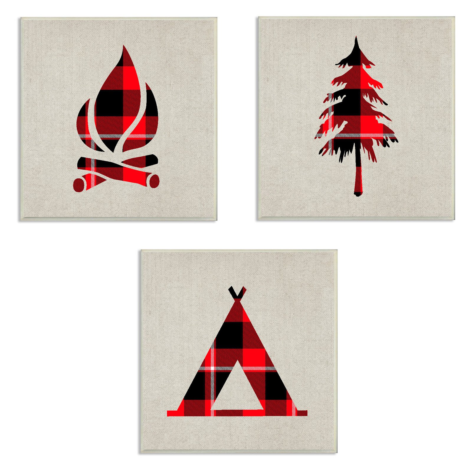 The Stupell Home Decor Collection Burlap Camping Buffalo Plaid Wall ...