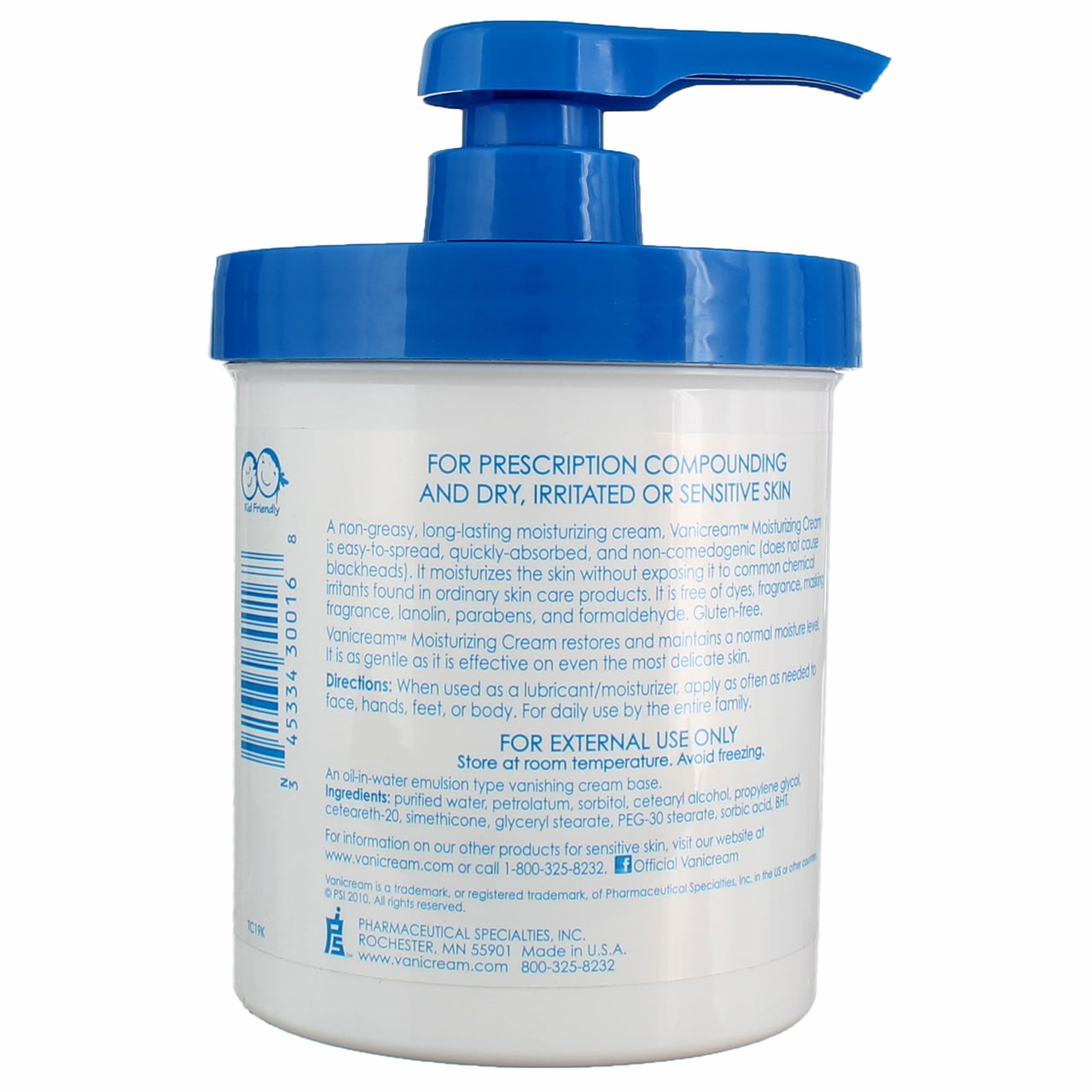 Vanicream Moisturizing Cream for Sensitive skin with Pump White ...