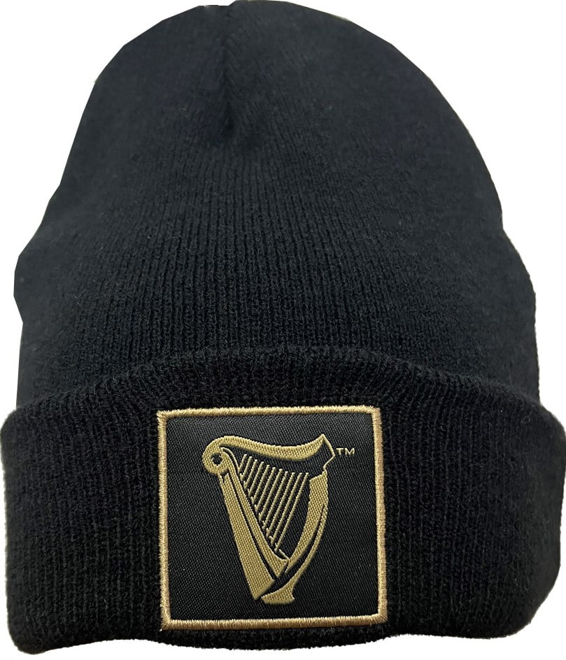 Black Guinness Harp Hat for Mens Woven Label Beanies 100% Acrylic ...